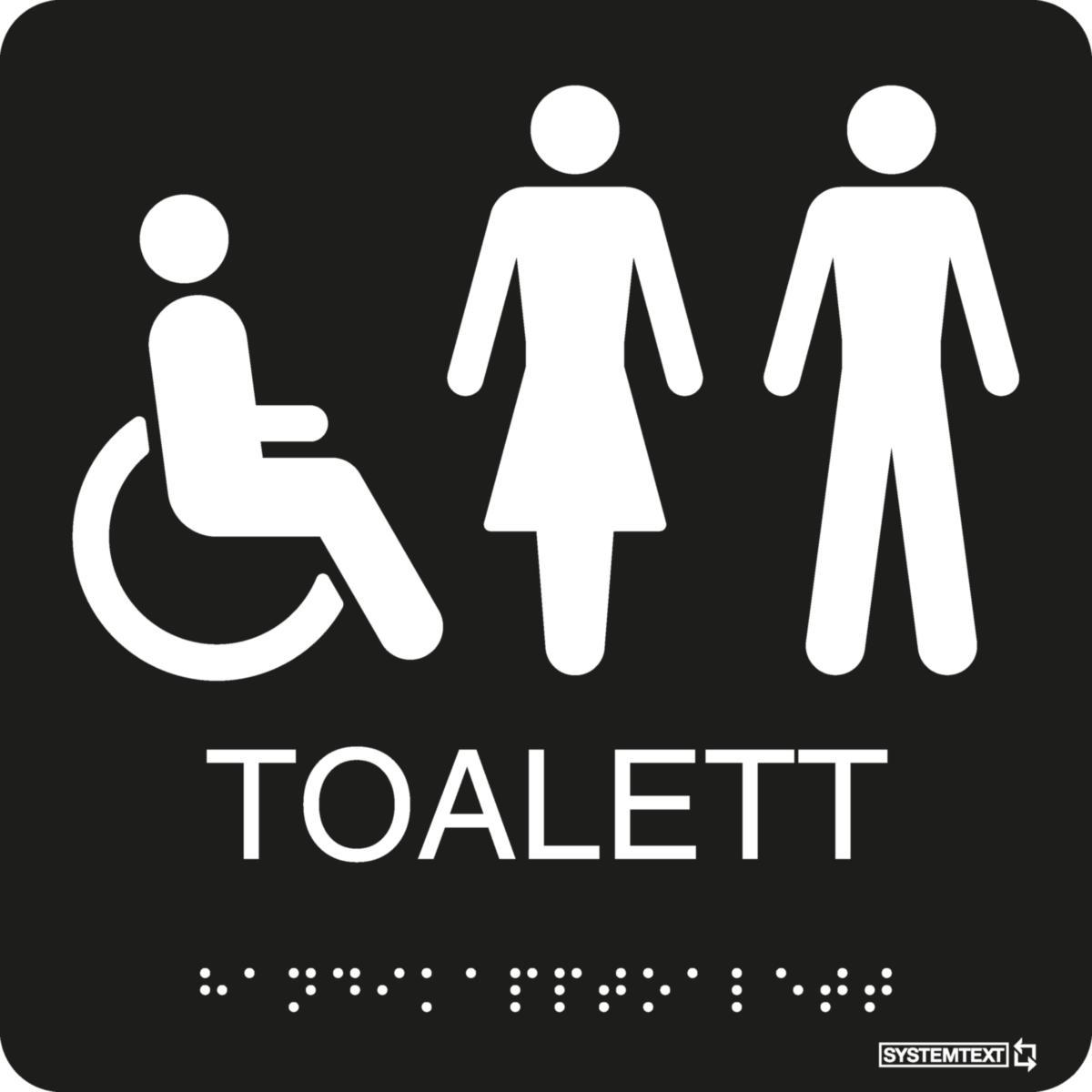 Skylt taktil toalett hwc/dam/herr svart/vit - taktila sky...